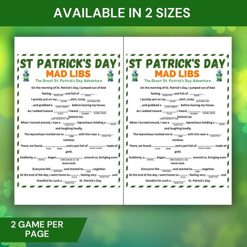 St. Patrick’s Day Mad Libs Game, Printable Irish Story Activity, Fun St ...