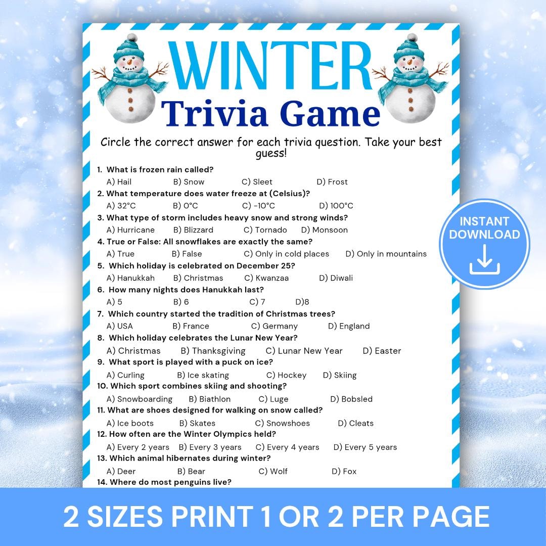 Winter Trivia Game, Winter Party Game, Cold Weather Trivia Quiz, Family ...