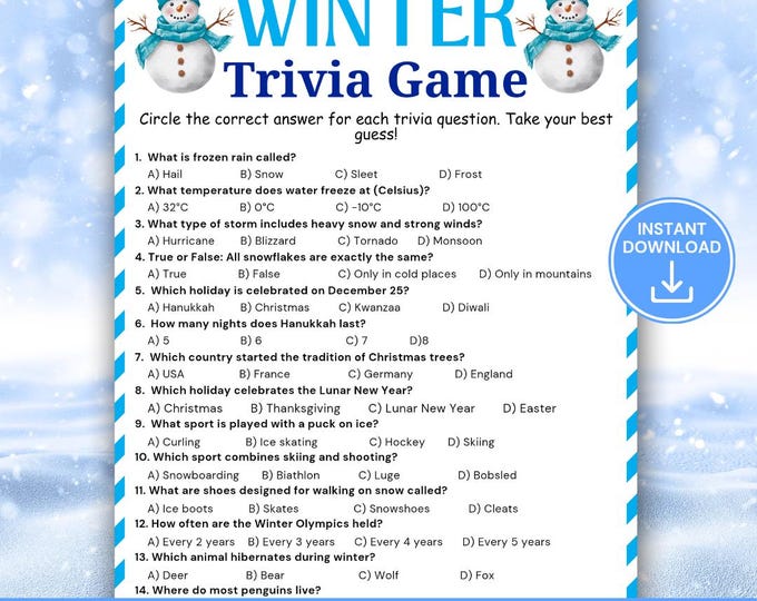 Winter Trivia Game | Christmas Party Activity (PDF Printable) - Etsy Canada