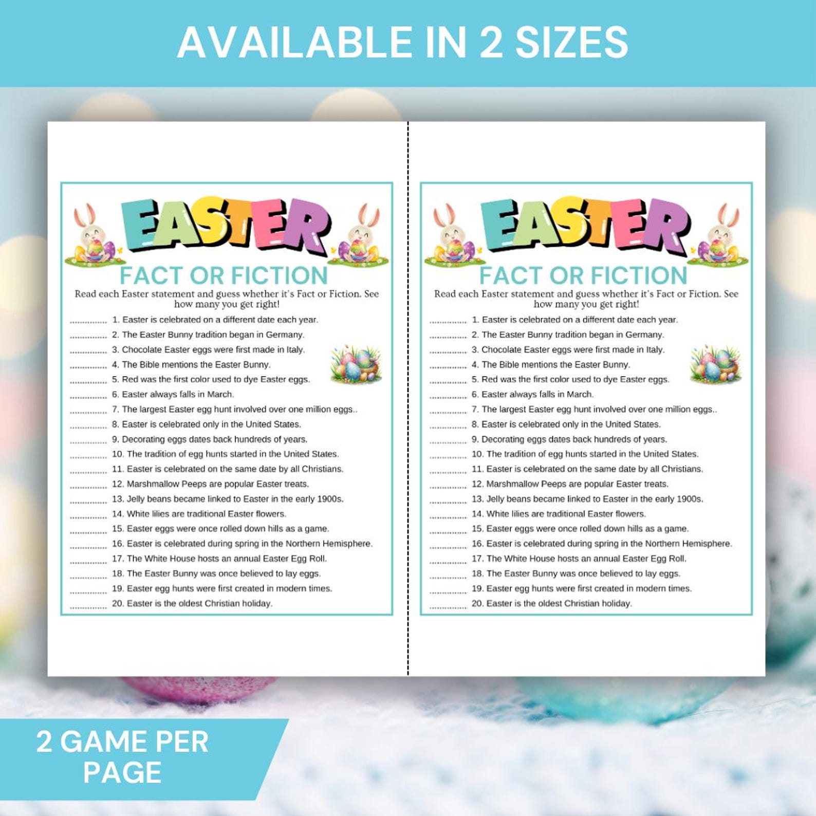 Easter Fact or Fiction Game, Easter Trivia Quiz, Easter Party Games for ...