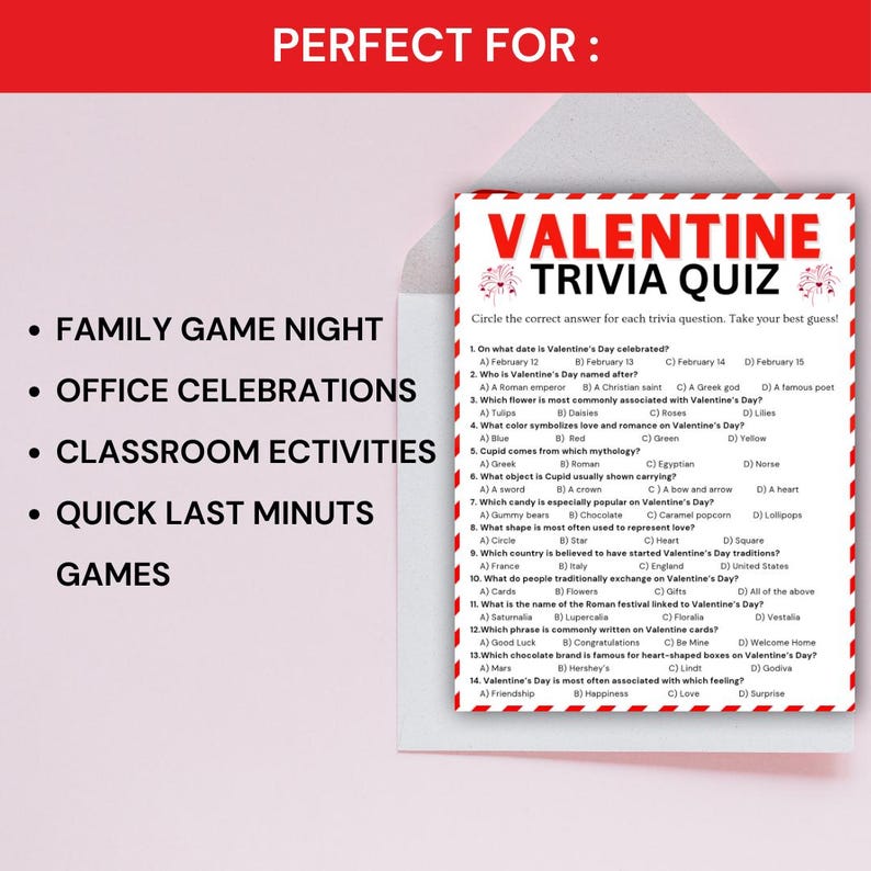 Valentine’s Day Trivia Game, Valentine Party Game, Love Trivia Quiz ...