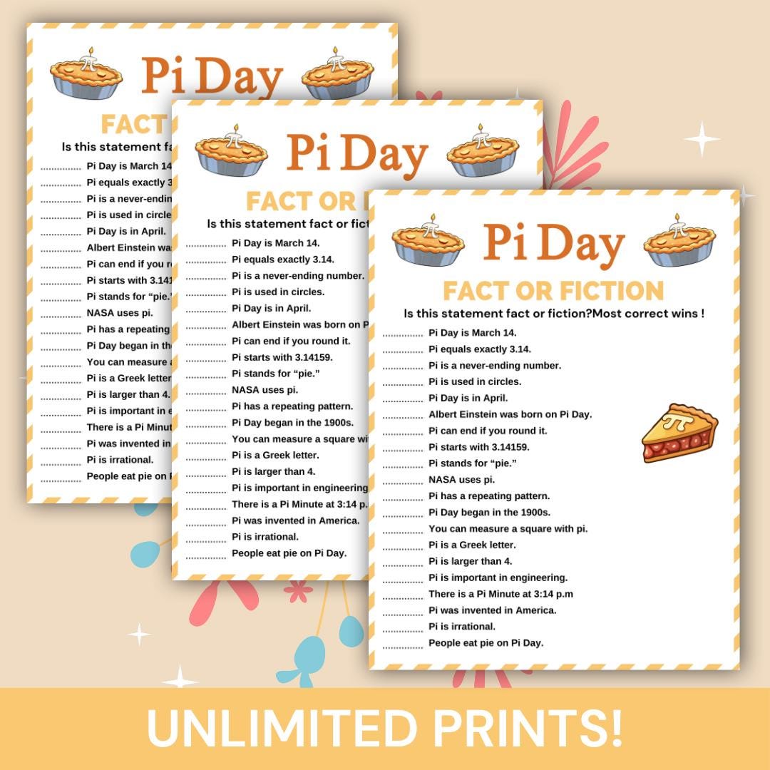 Pi Day Fact or Fiction Game Printable, Math Pi Day Activity, March 14 ...