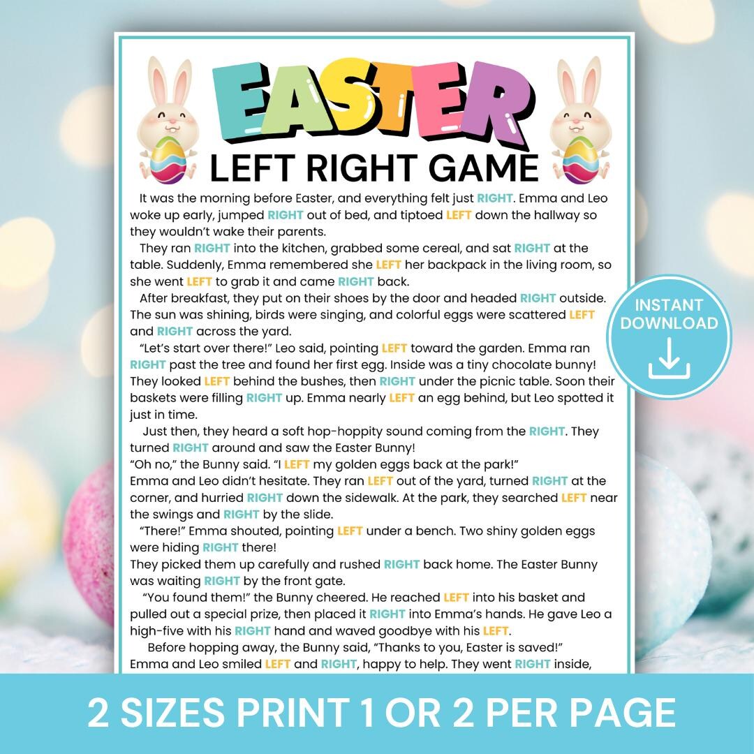 Left Right Easter Story Game, Printable Easter Left Right Game, Pass ...