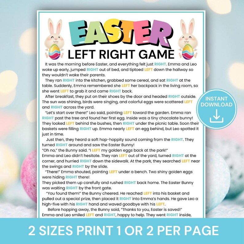 Left Right Easter Story Game, Printable Easter Left Right Game, Pass ...