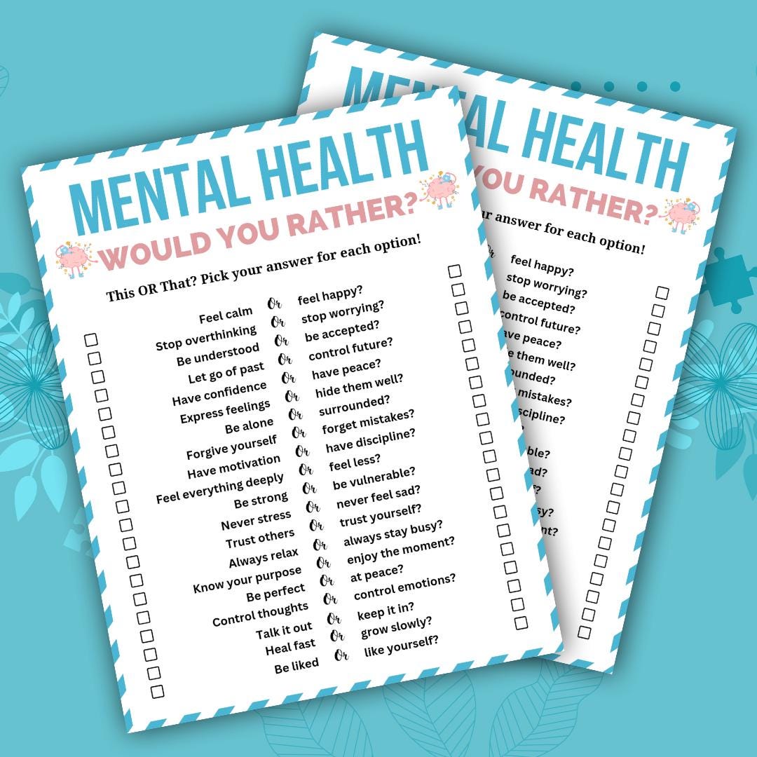 Mental Health Would You Rather Game Printable, Wellness This or That ...