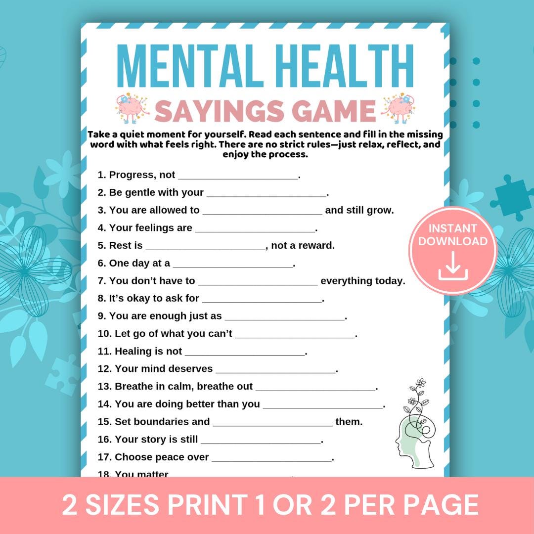 Mental Health Sayings Game, Self Care Activity, Positive Affirmations ...