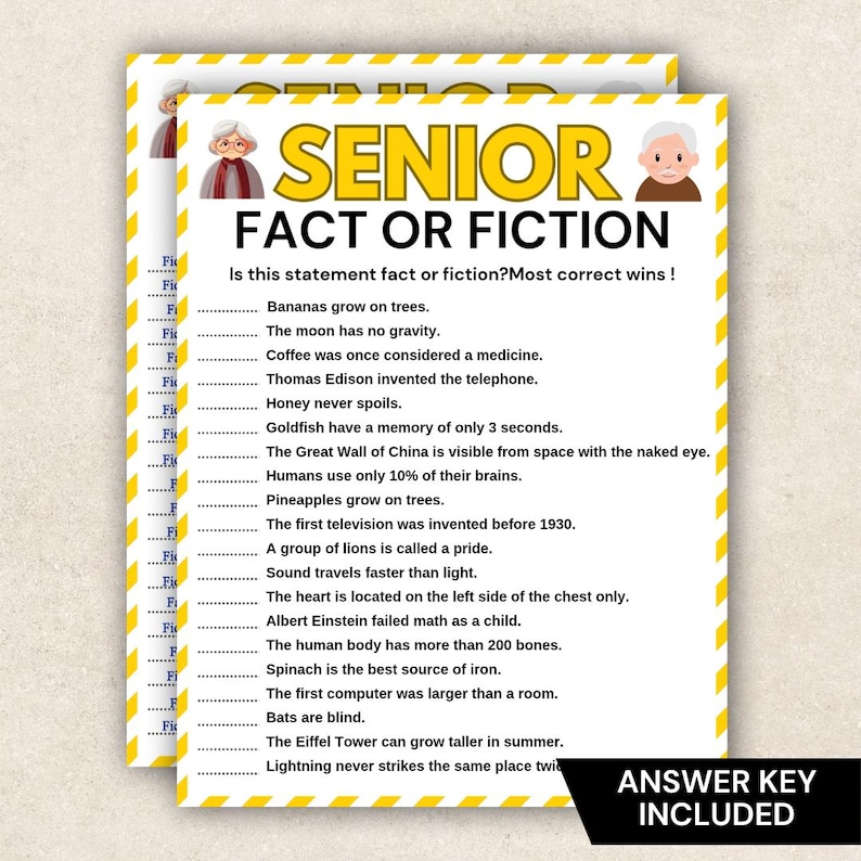 Fact or Fiction Game, Games for Senior Citizens, Elderly Games, Seniors ...