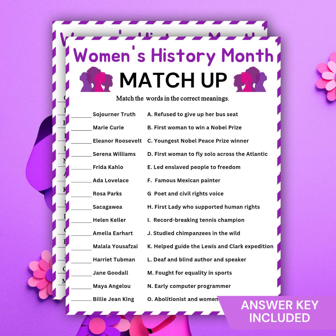 Women’s History Month Match up Game, Famous Women Quiz, Women’s Day ...