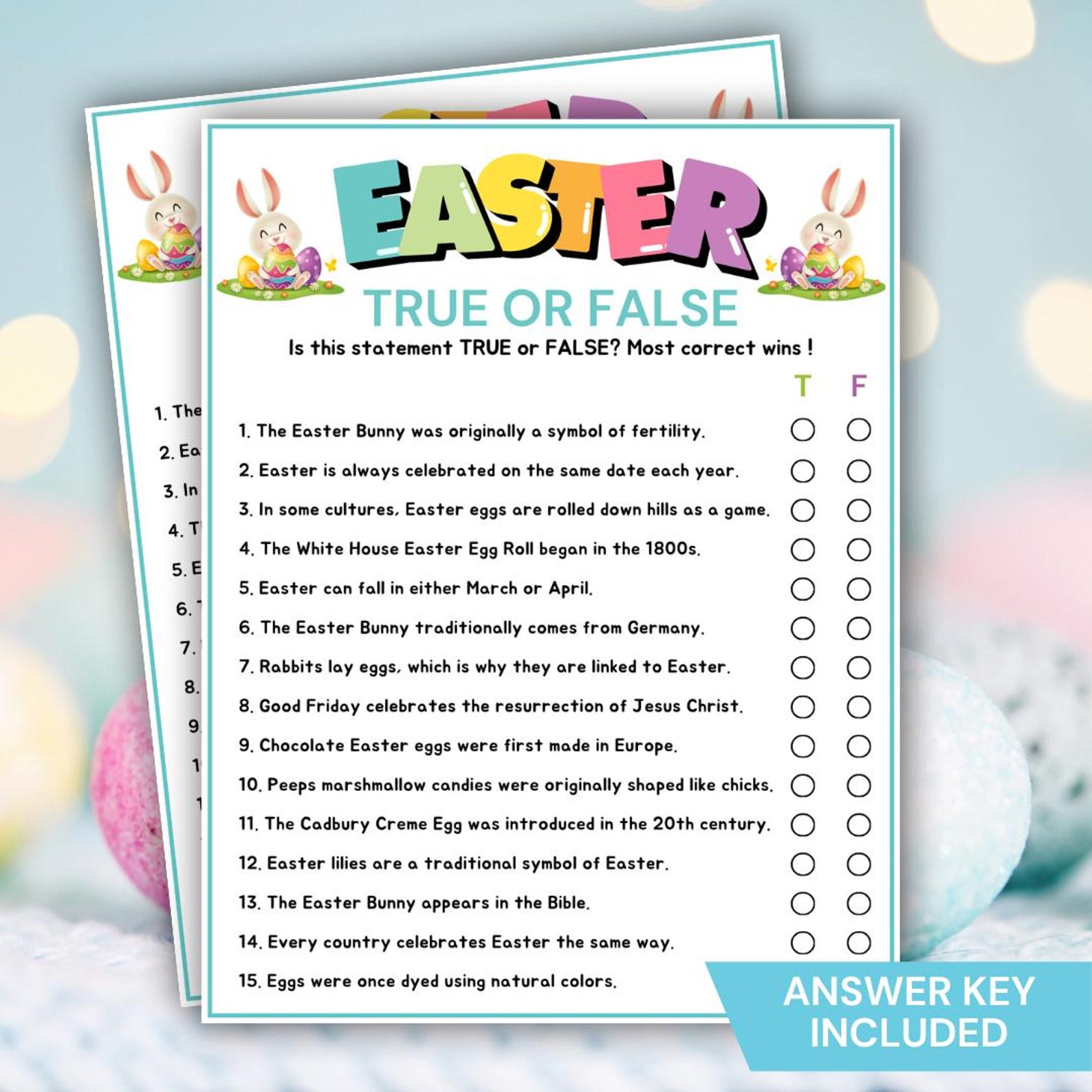 True or False Easter Game Printable, Easter Trivia Quiz, Easter Party ...