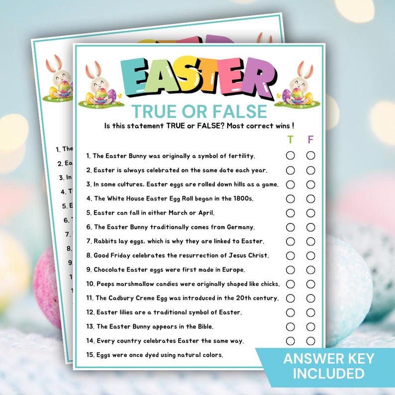 True or False Easter Game Printable, Easter Trivia Quiz, Easter Party ...