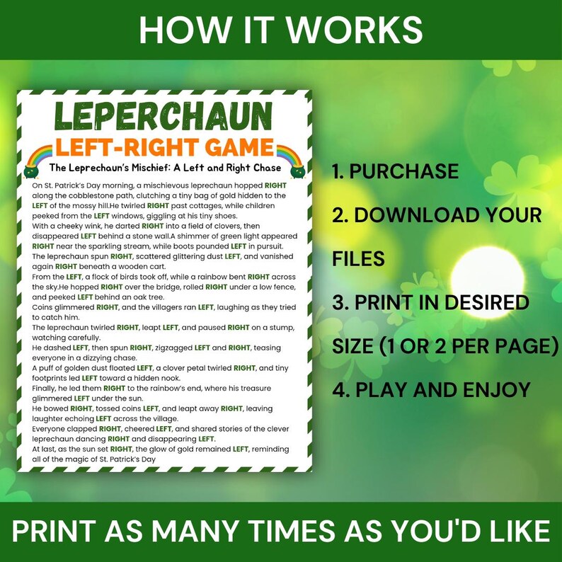 St. Patrick’s Day Left Right Game, Pass the Gift Irish Story Game, St ...