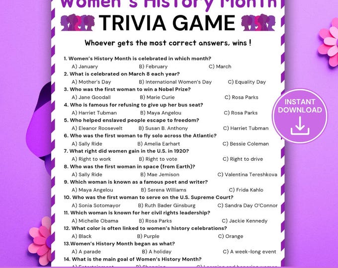 Women’s History Month Trivia Game, Printable Women History Quiz ...