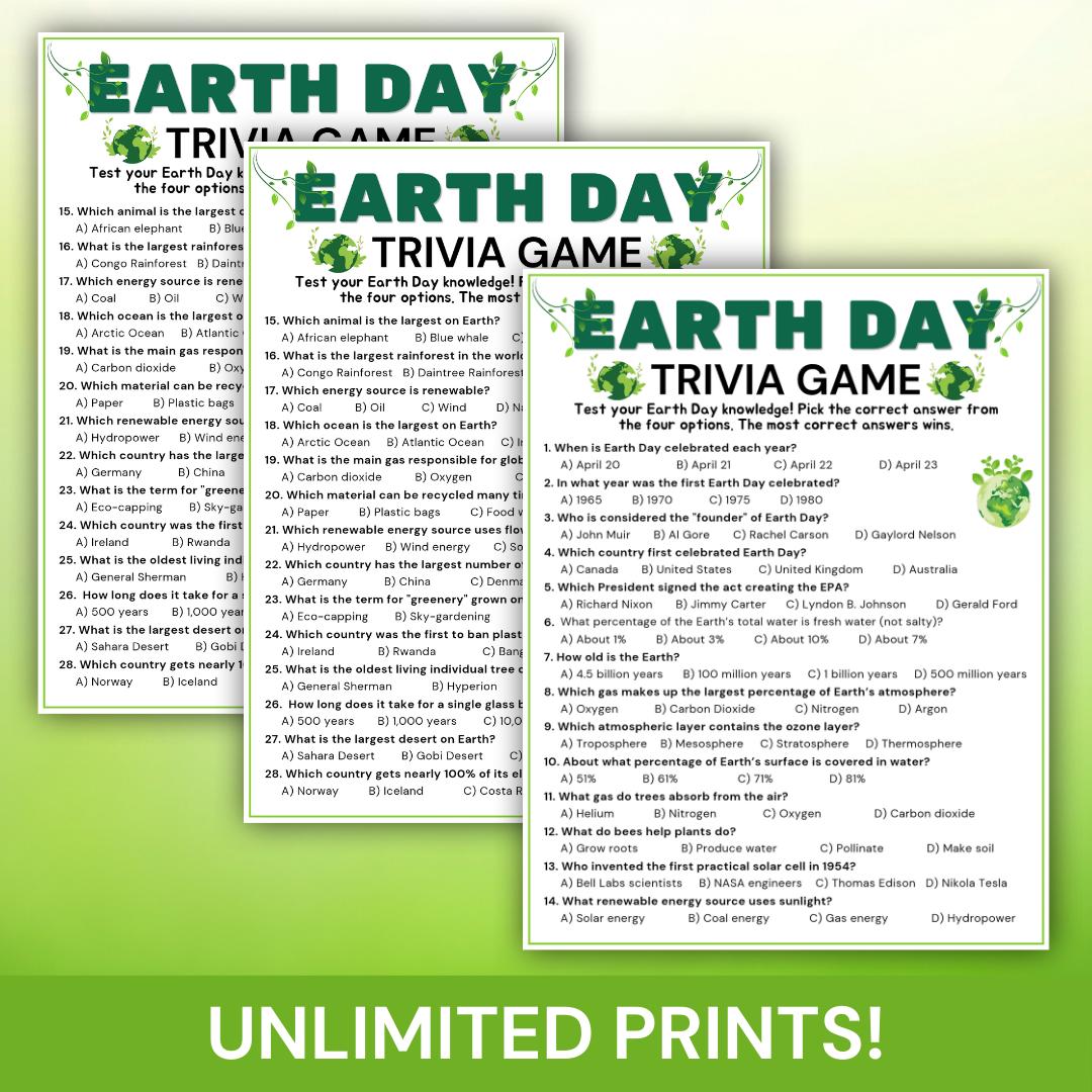 Earth Day Trivia Game Printable, Earth Day Quiz Game, Environmental ...
