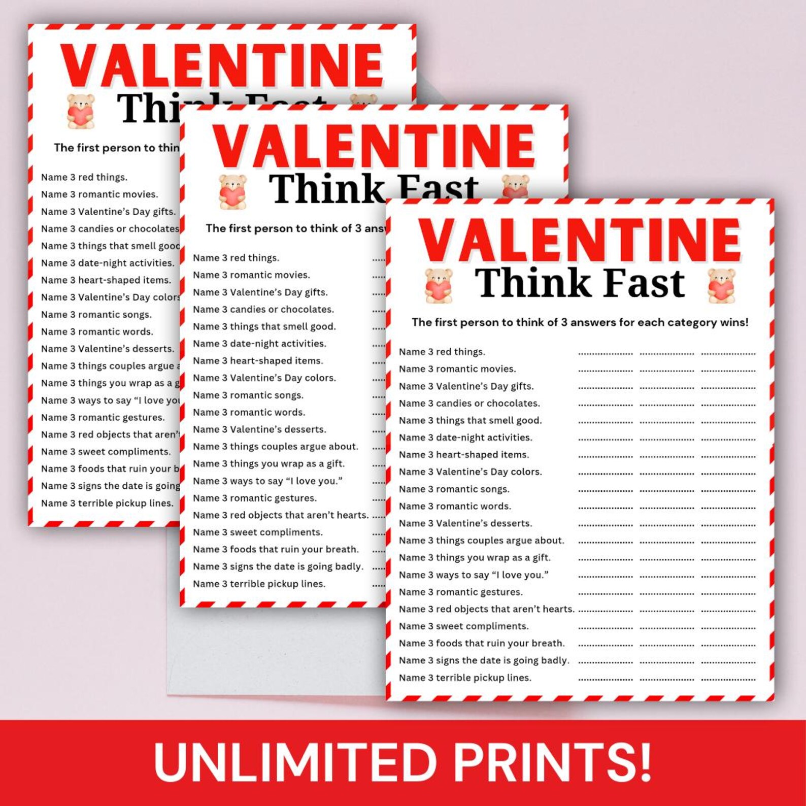 Valentine’s Day Think Fast Game, Valentine Party Game, Fast-paced Love ...