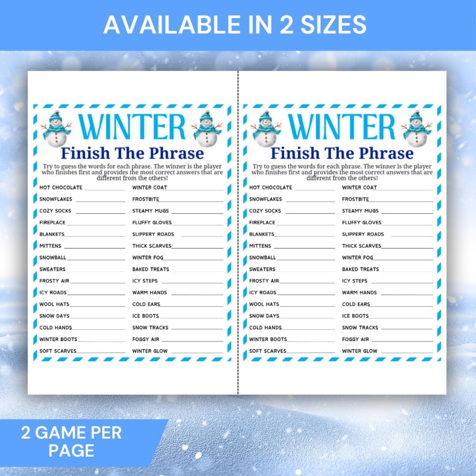 Winter Finish the Phrase Game, Winter Party Game, Fun Winter Word Game ...