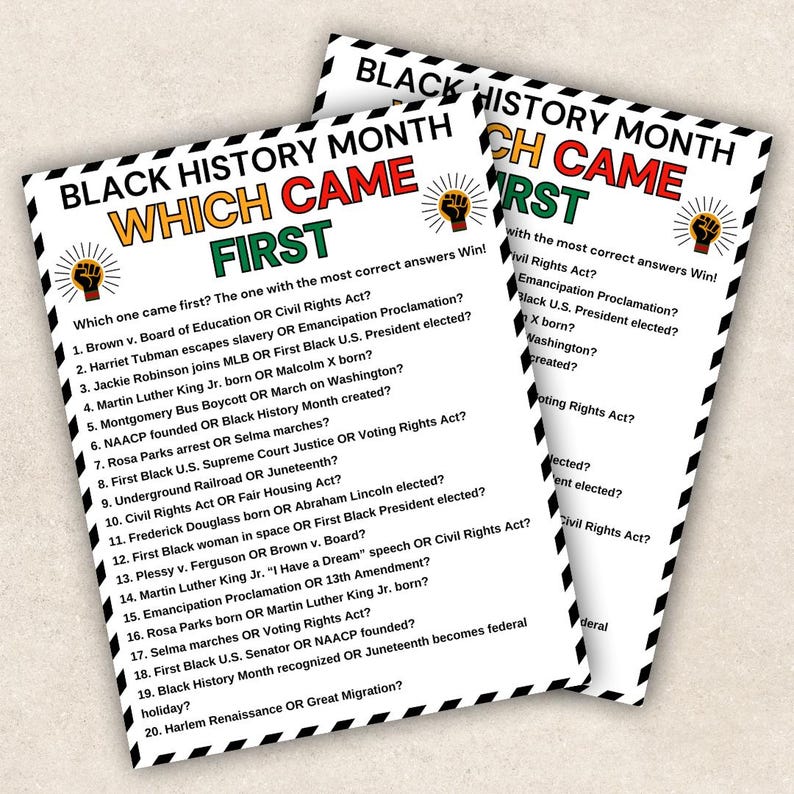 Black History Which Came First Printable Game, Black History Month ...