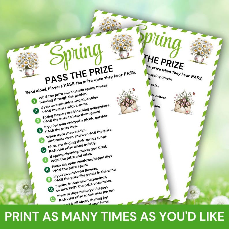 Spring Pass the Prize Game Printable, Spring Party Game, Spring Gift ...