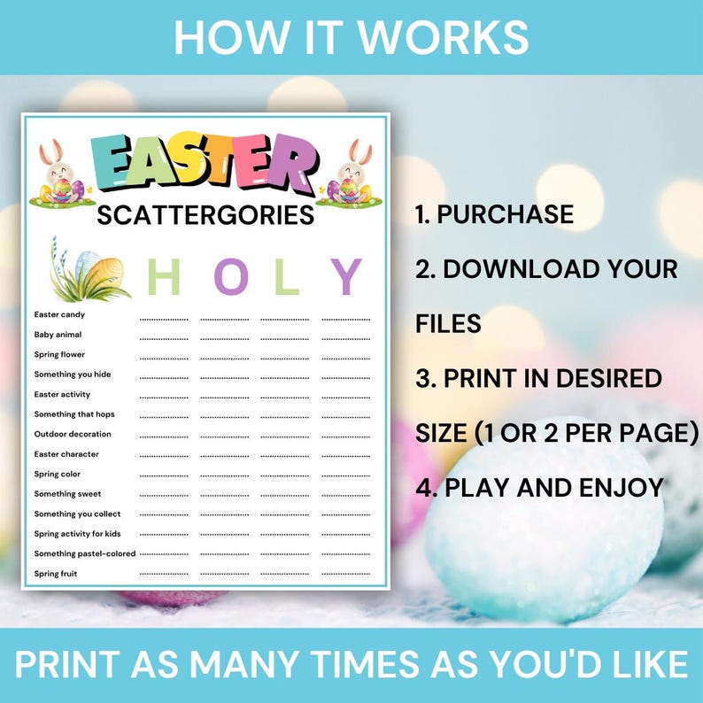 Easter Scattergories Printable Game, Easter Party Game, Easter Word ...