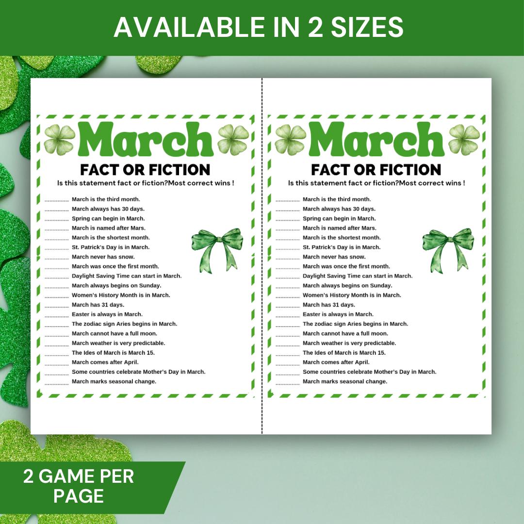 March Fact or Fiction Game, St Patricks Day Party Game, Spring Trivia ...