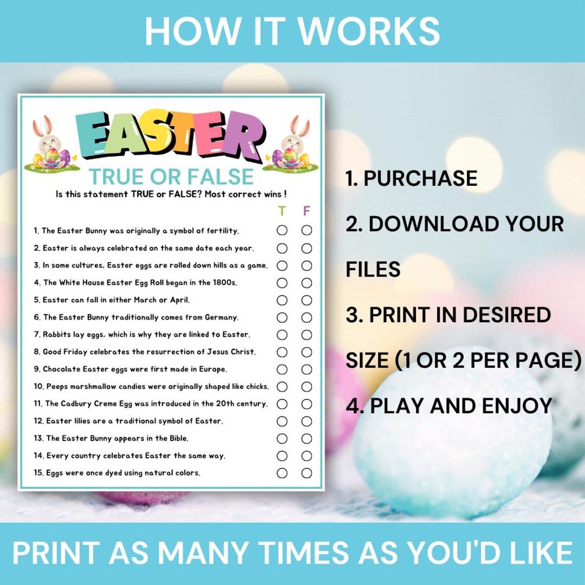 True or False Easter Game Printable, Easter Trivia Quiz, Easter Party ...