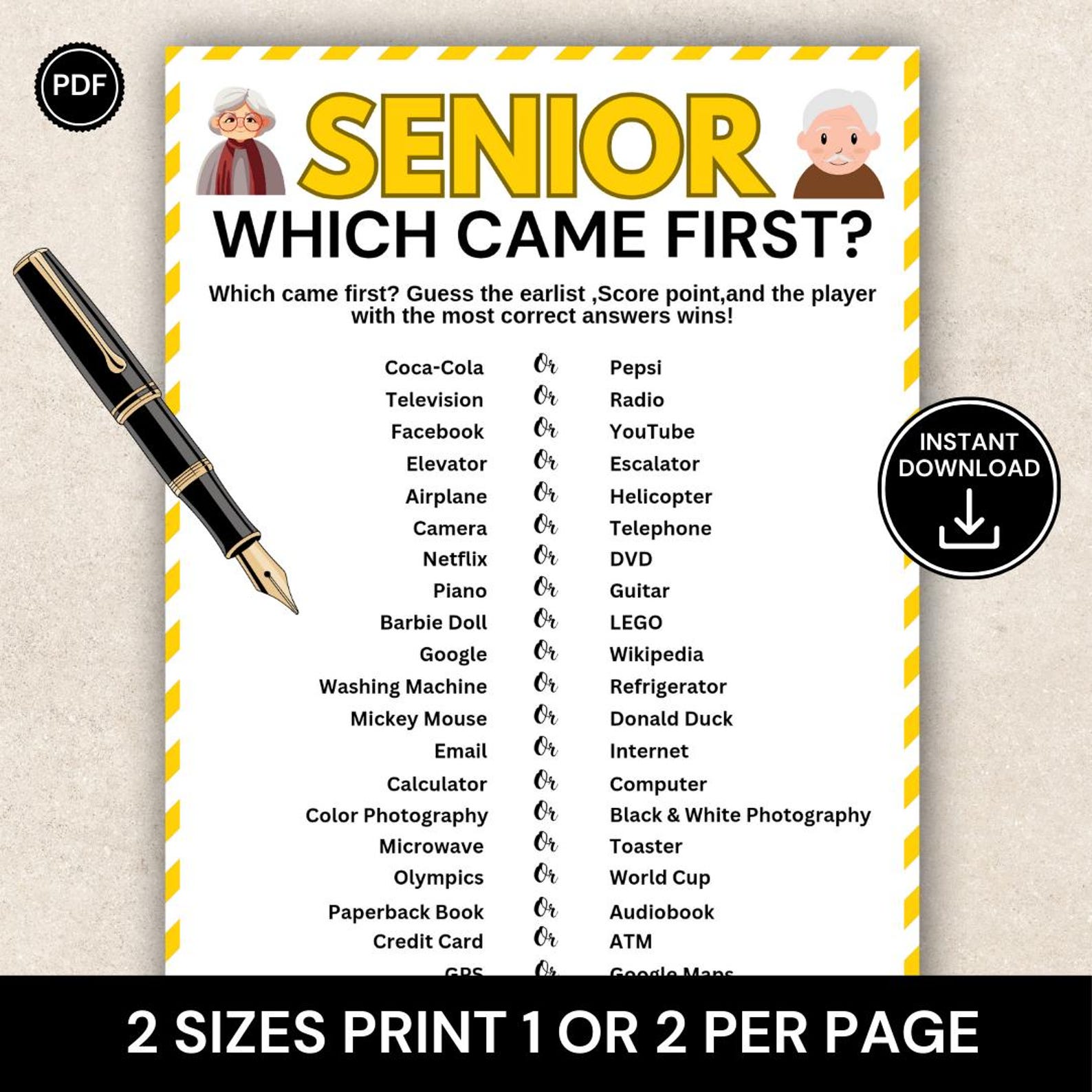 Senior Which Came First Game, Memory Trivia Game for Seniors, Nostalgia ...