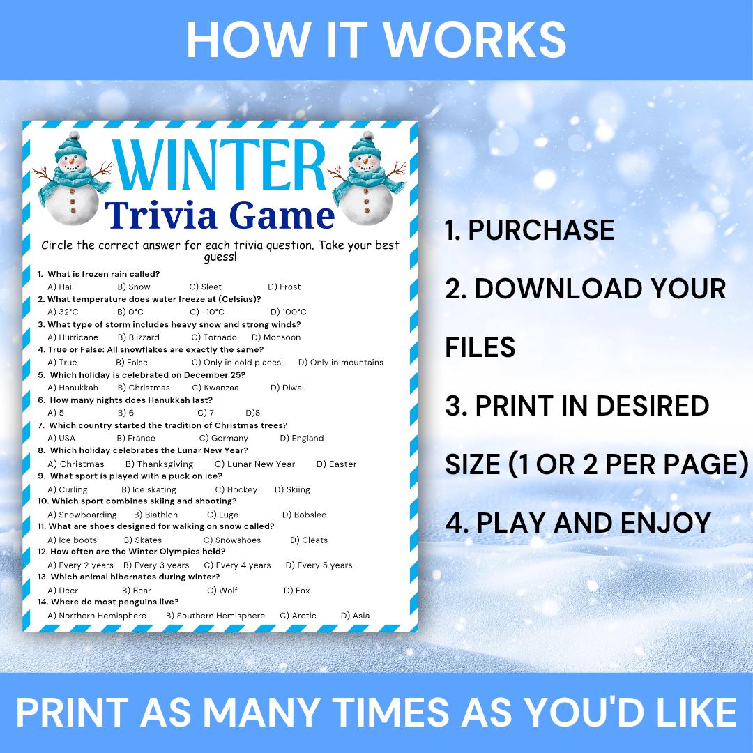Winter Trivia Game, Winter Party Game, Cold Weather Trivia Quiz, Family ...