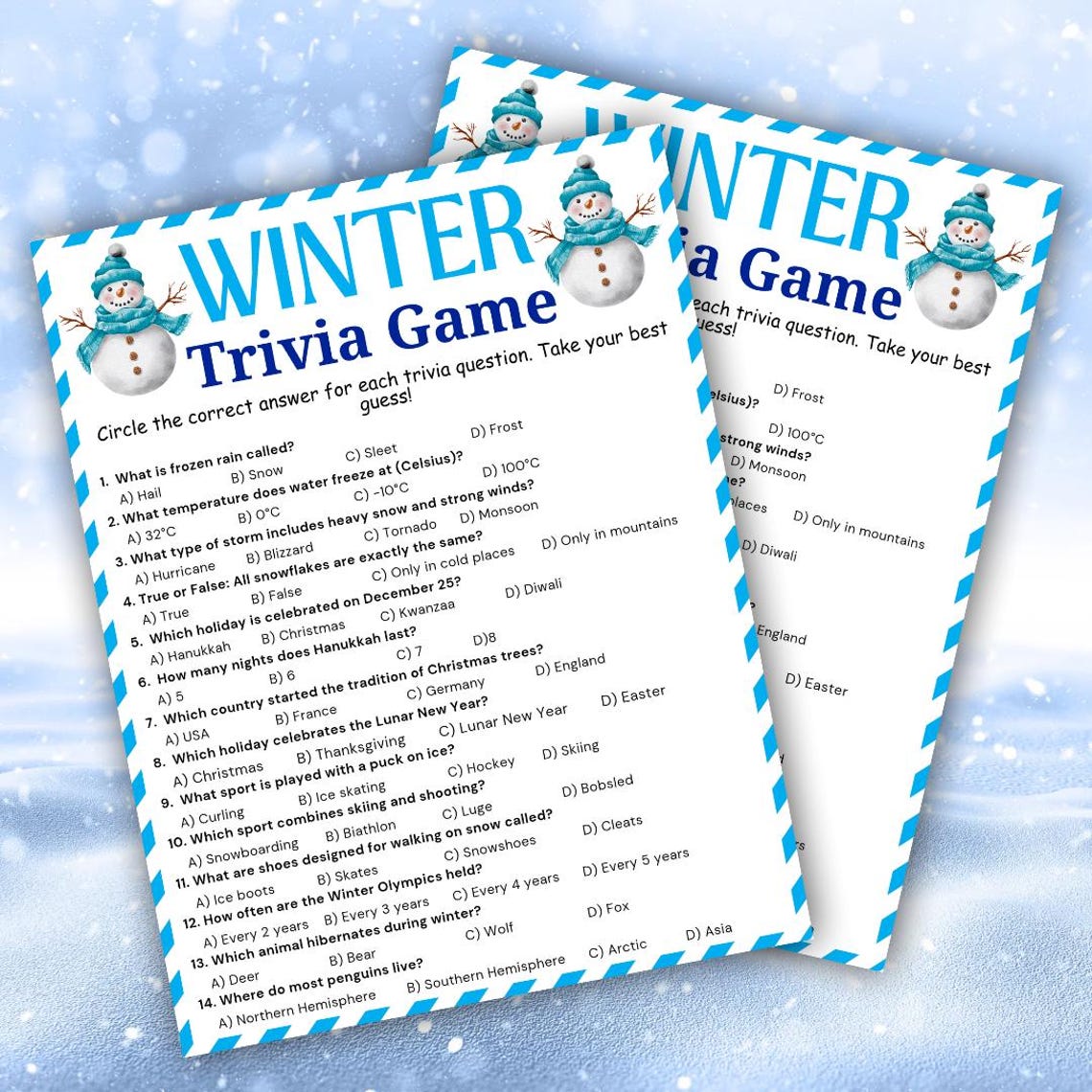 Winter Trivia Game, Winter Party Game, Cold Weather Trivia Quiz, Family ...