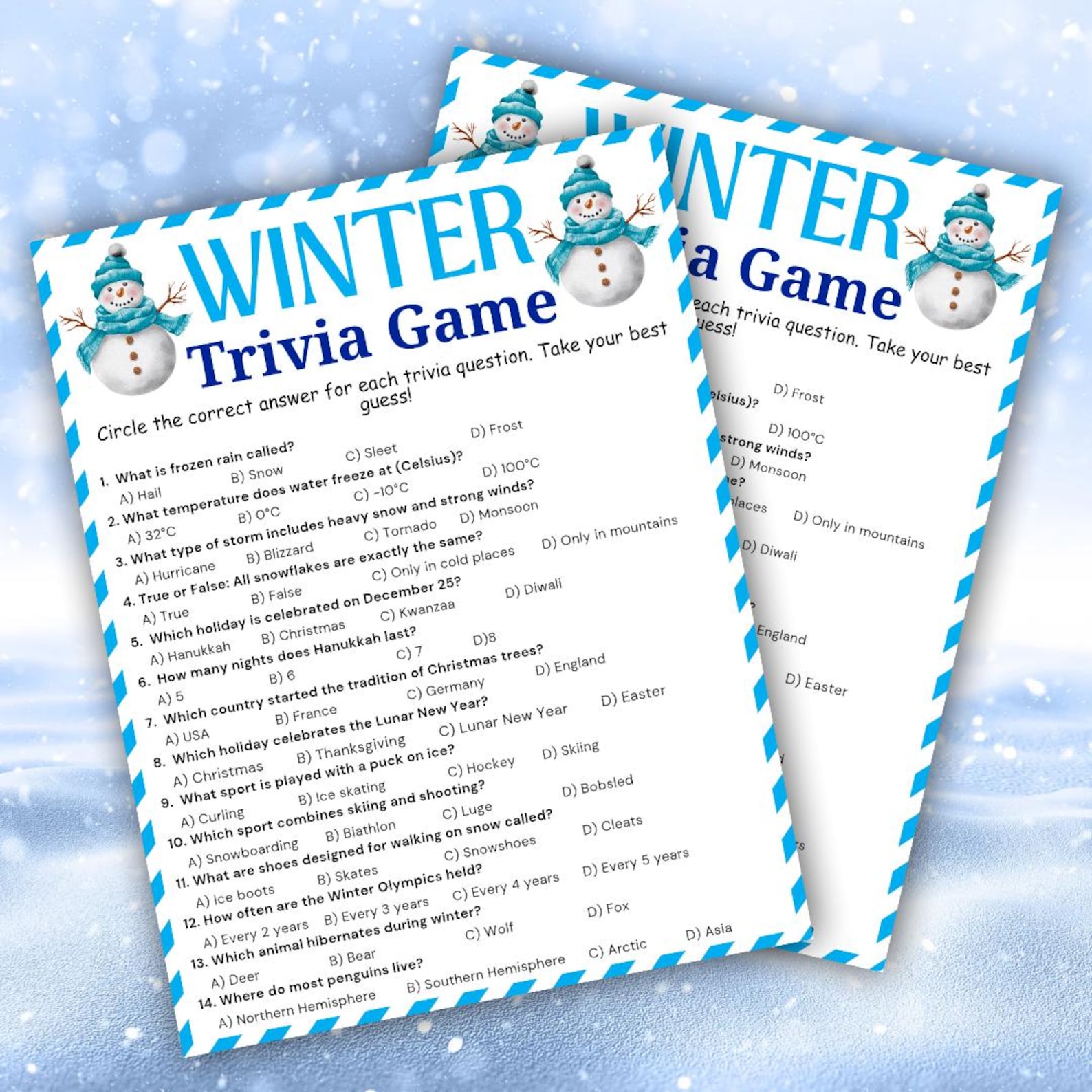 Winter Trivia Game, Winter Party Game, Cold Weather Trivia Quiz, Family ...