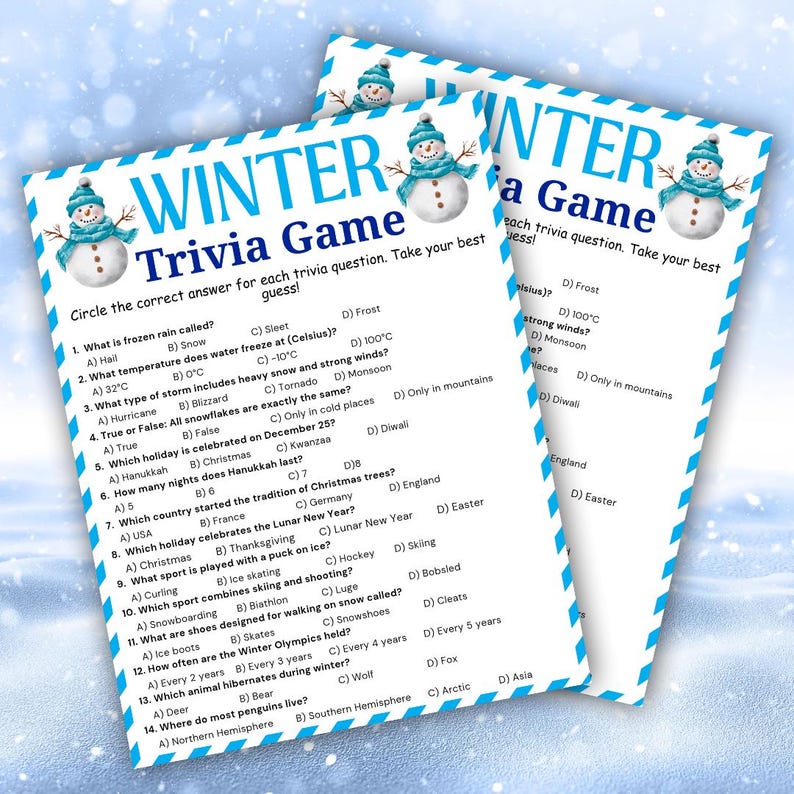 Winter Trivia Game, Winter Party Game, Cold Weather Trivia Quiz, Family ...