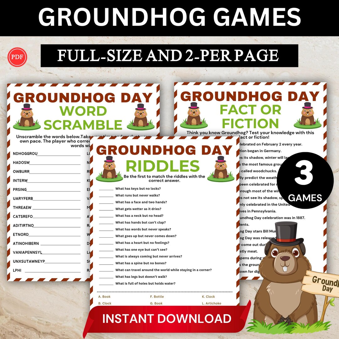 Groundhog Day Games Bundle, Printable Groundhog Day Activities, Word ...