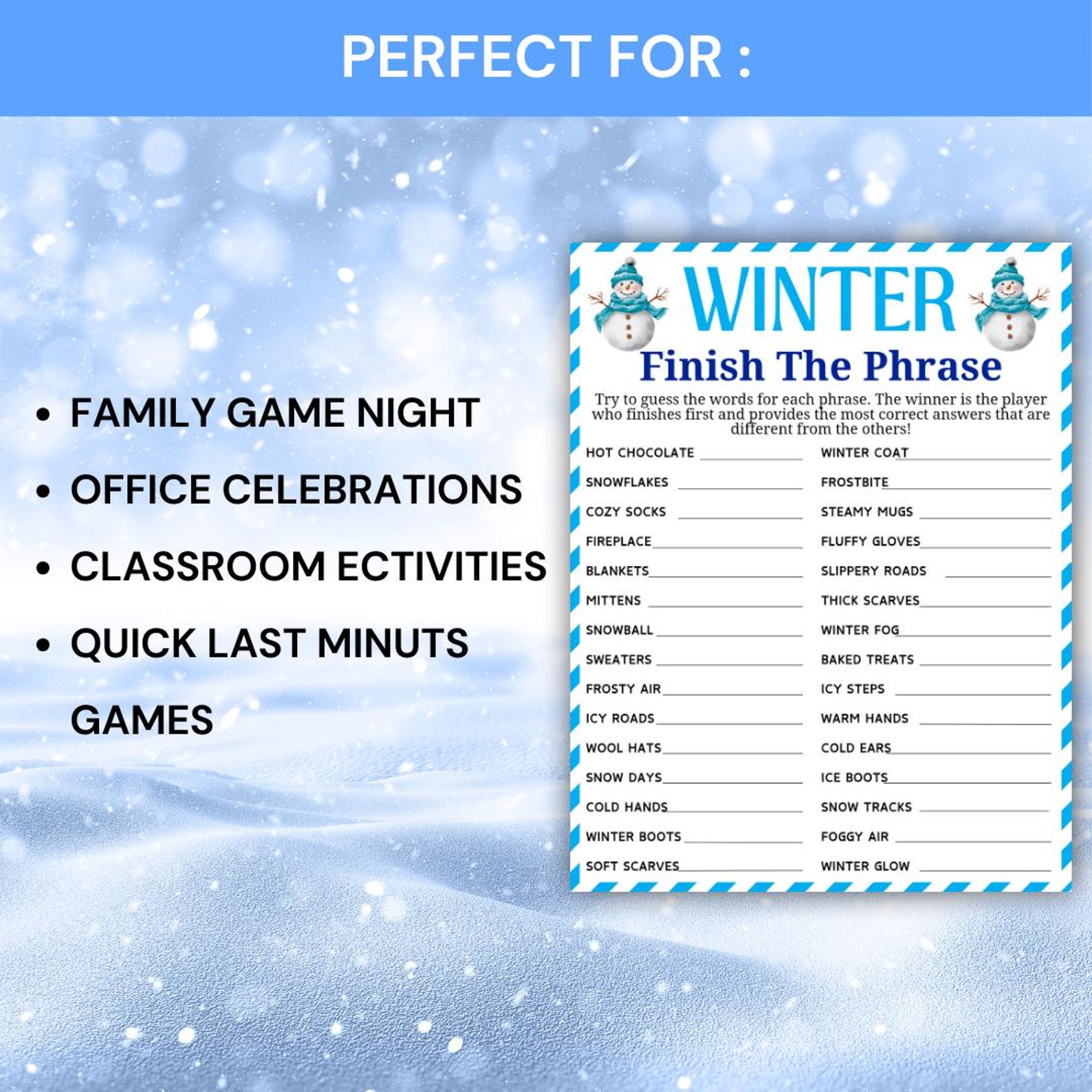 Winter Finish the Phrase Game, Winter Party Game, Fun Winter Word Game ...