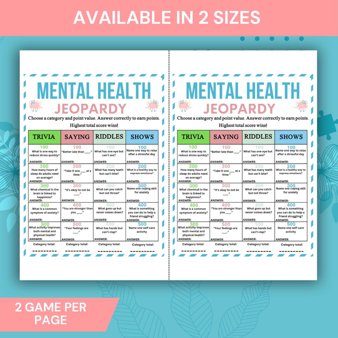 Mental Health Jeopardy Game Printable, Wellness Trivia Game, Therapy ...