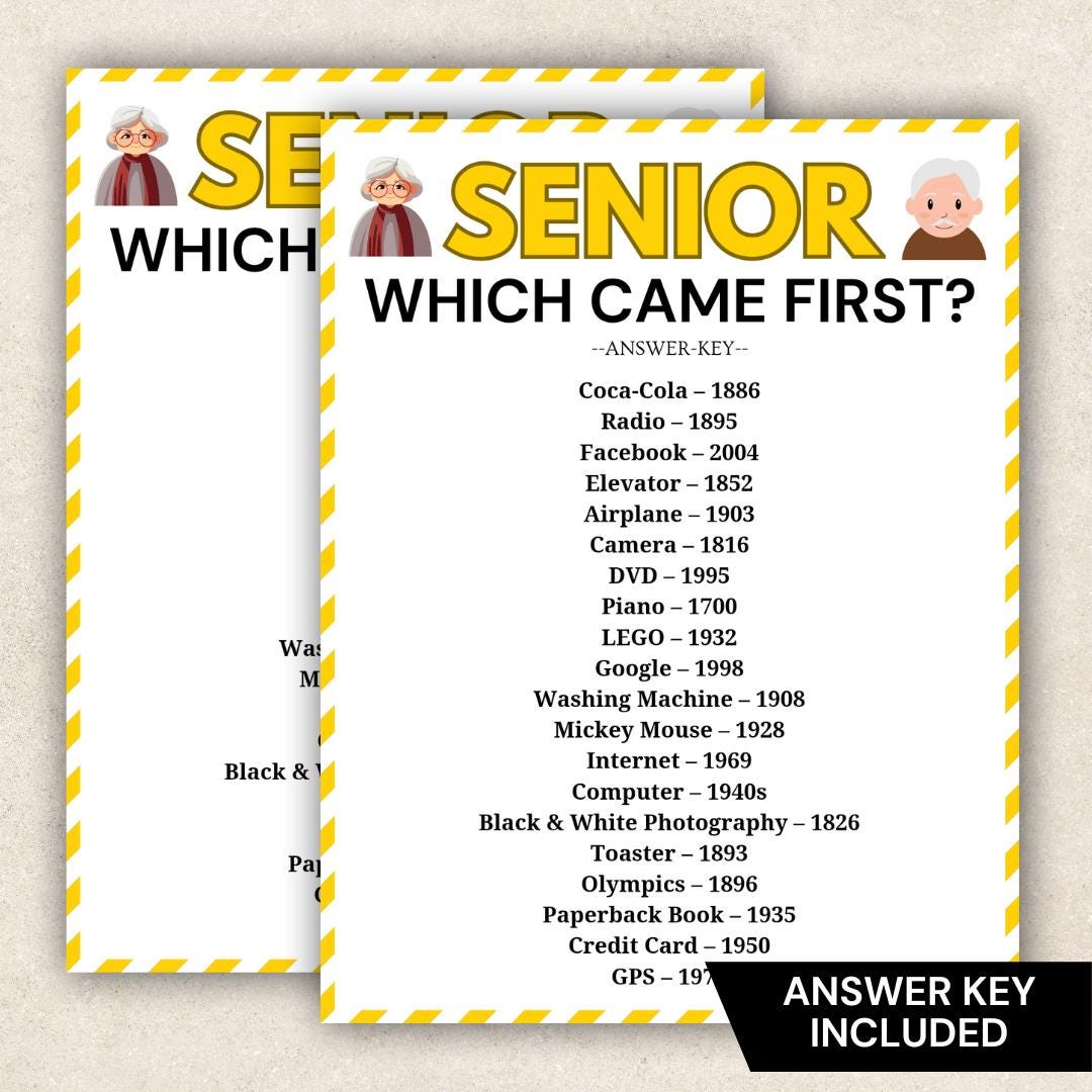Senior Which Came First Game, Memory Trivia Game for Seniors, Nostalgia ...