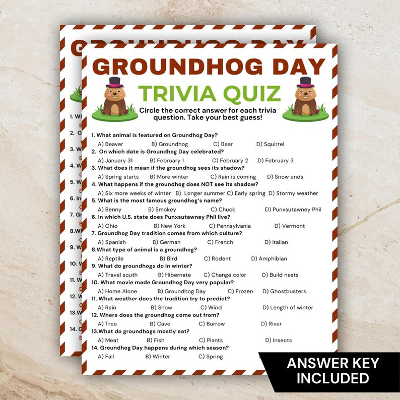 Groundhog Day Trivia Game, Printable Holiday Activity, Family ...