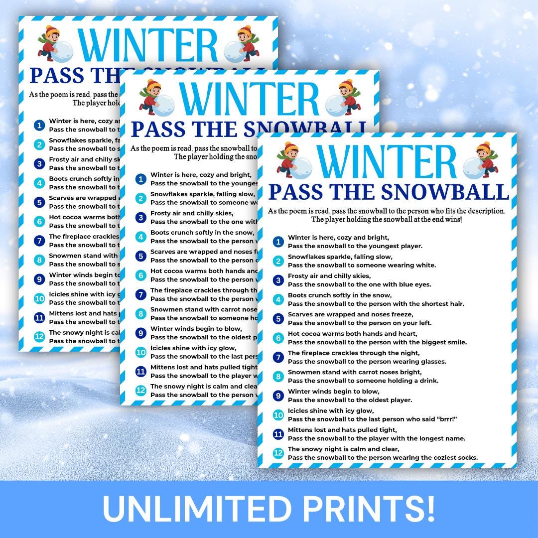 Winter Pass the Snowball Game, Winter Party Game, Fun Icebreaker ...