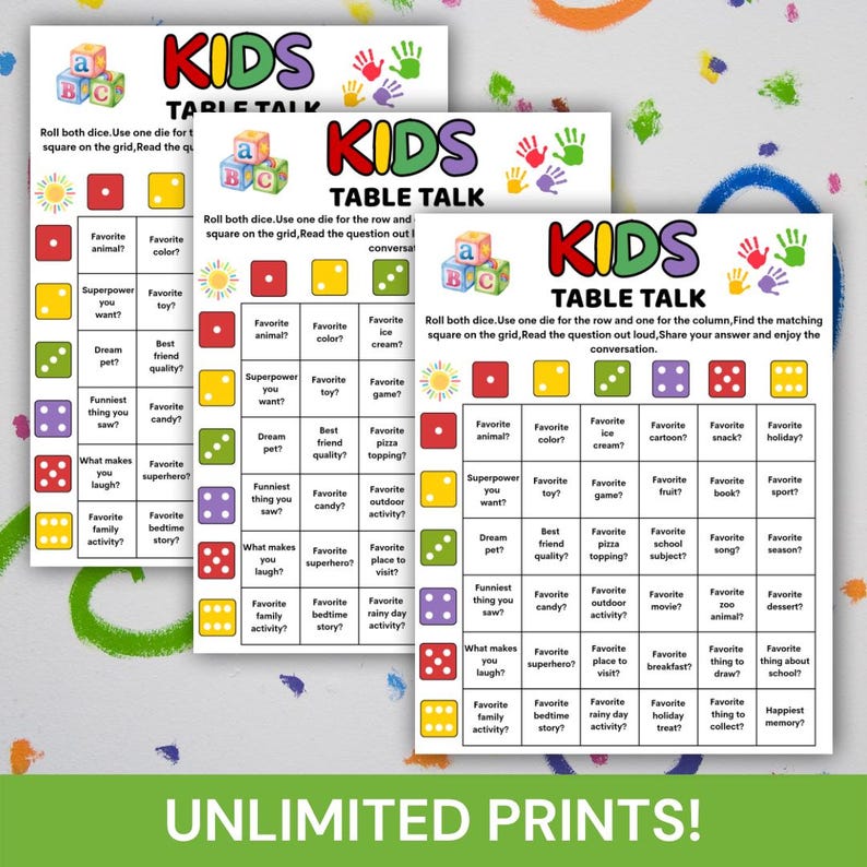 Kids Table Talk Game, Conversation Starter Cards for Kids, Family ...