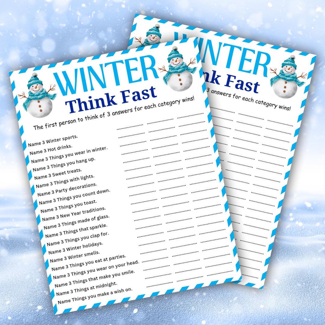 Winter Think Fast Game, Winter Party Game, Fast-paced Winter Activity ...