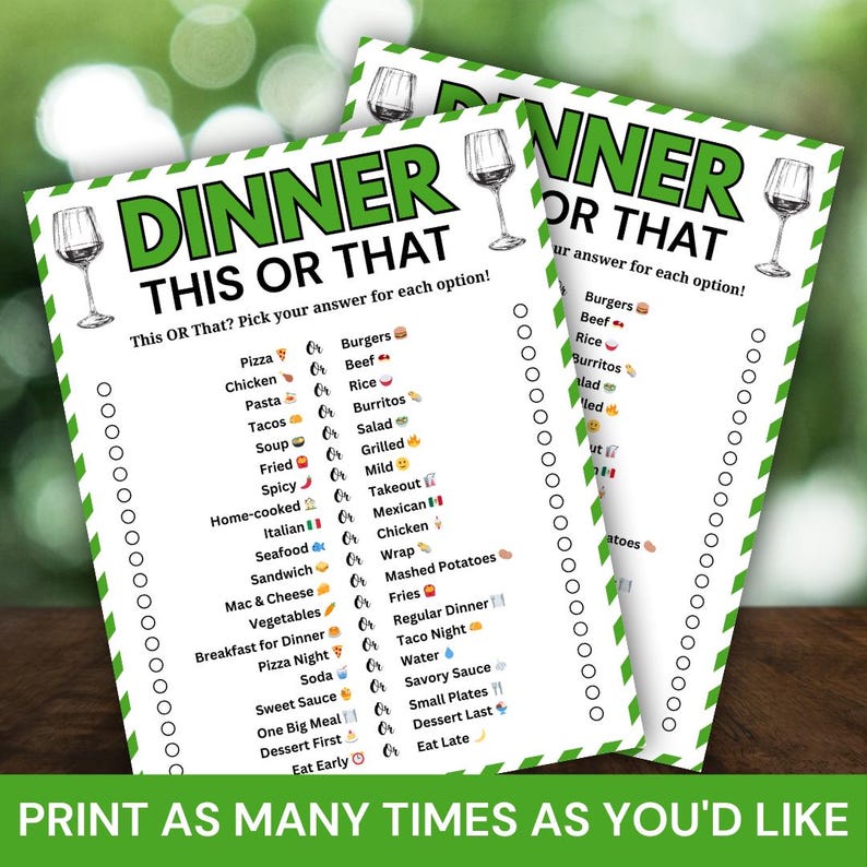 Dinner This or That Game Printable, Fun Dinner Party Game for Adults ...