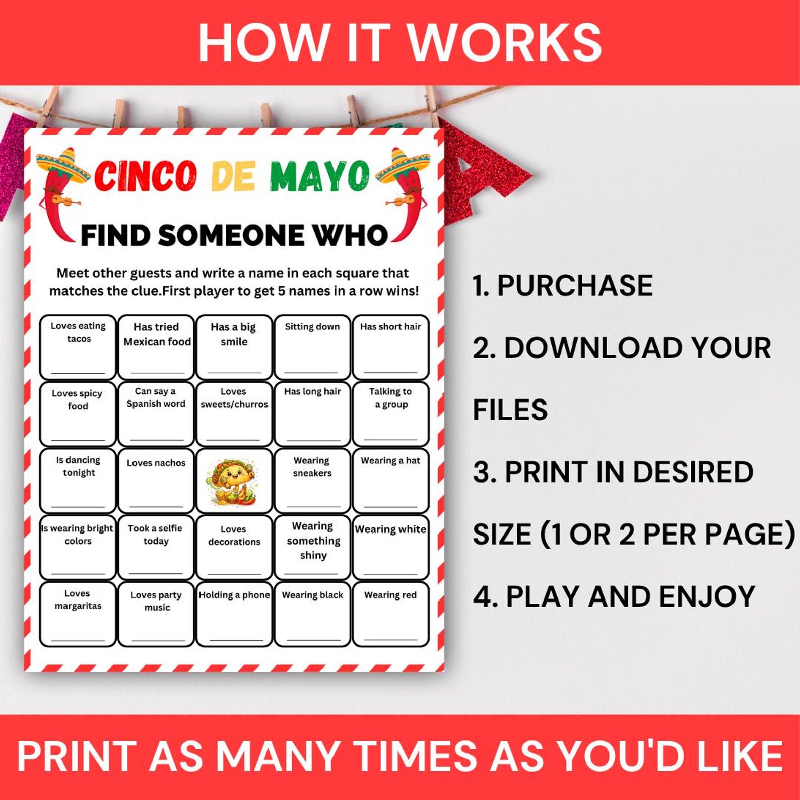 Cinco De Mayo Find Someone Who Game Printable, Mexican Party Icebreaker ...