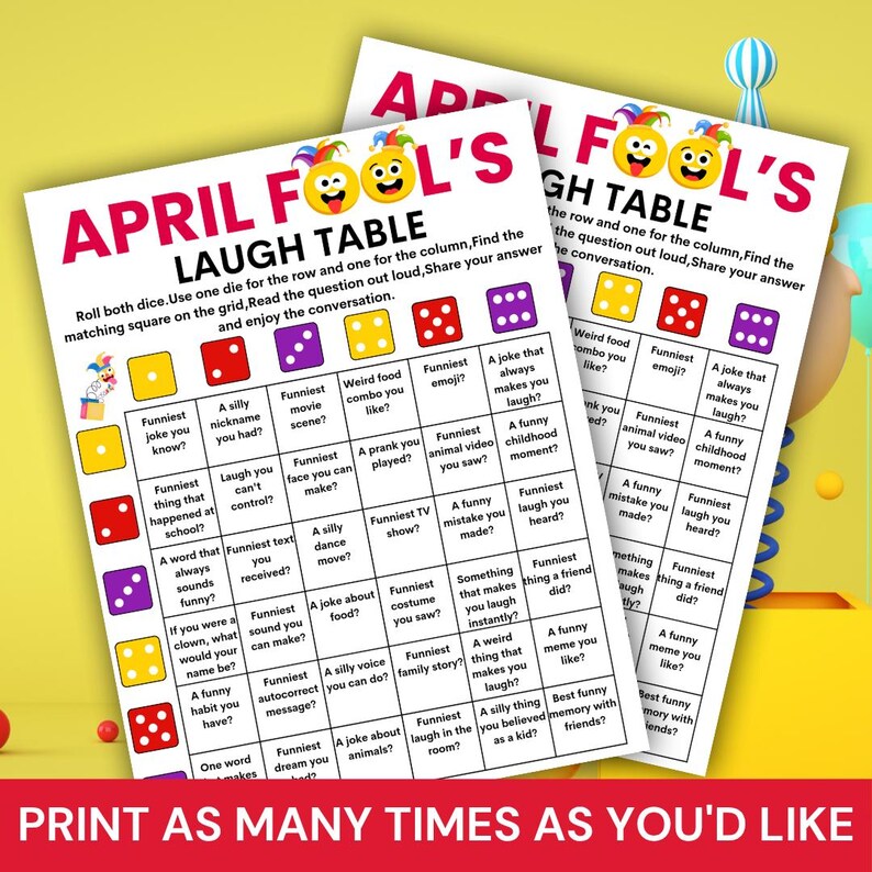 April Fools Laugh Table Game, Funny Talk Table Dice Game, Printable ...