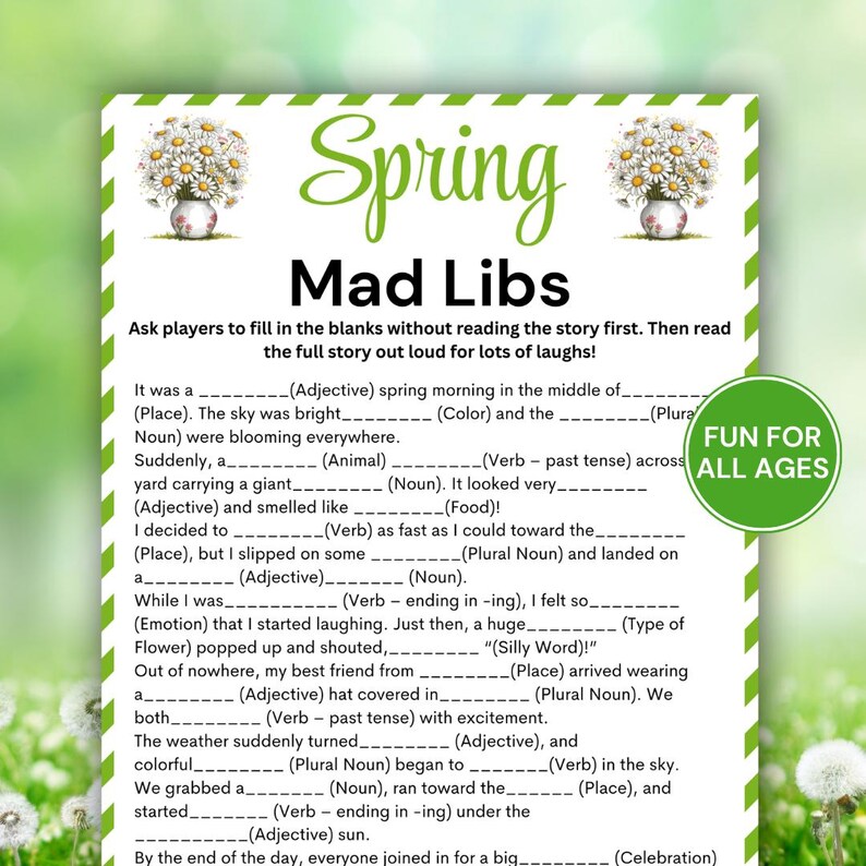 Spring Mad Libs Game, Printable Spring Party Game for Kids & Adults ...