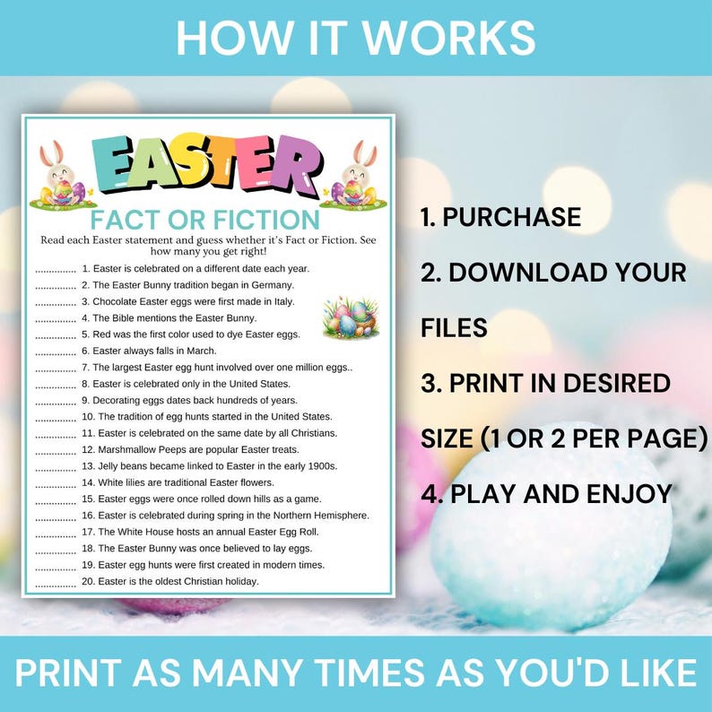 Easter Fact or Fiction Game, Easter Trivia Quiz, Easter Party Games for ...