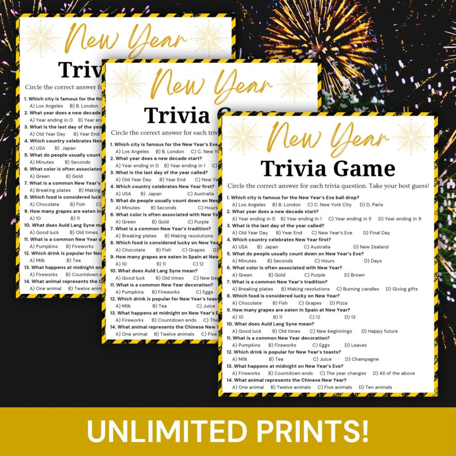 New Year Trivia Game, New Year’s Eve Party Game, Holiday Trivia Quiz ...