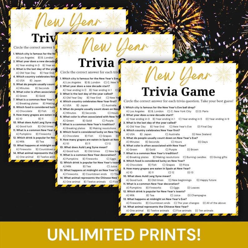 New Year Trivia Game, New Year’s Eve Party Game, Holiday Trivia Quiz ...