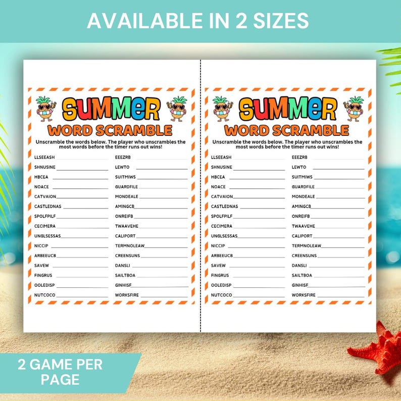 Summer Word Scramble Game, Printable Summer Party Game, Summer Word ...