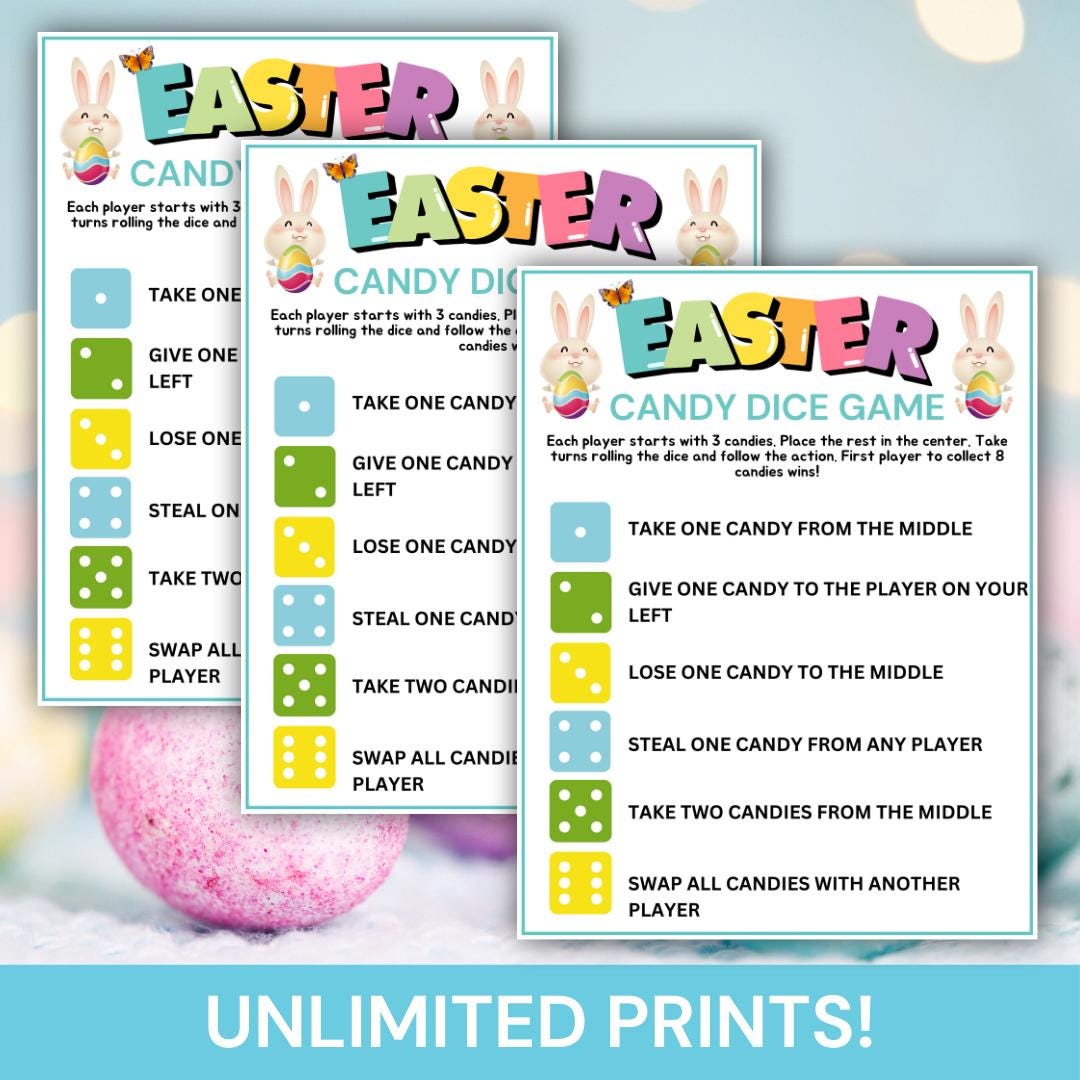 Printable Easter Candy Dice Game, Pass the Candy Game, Fun Easter Party ...