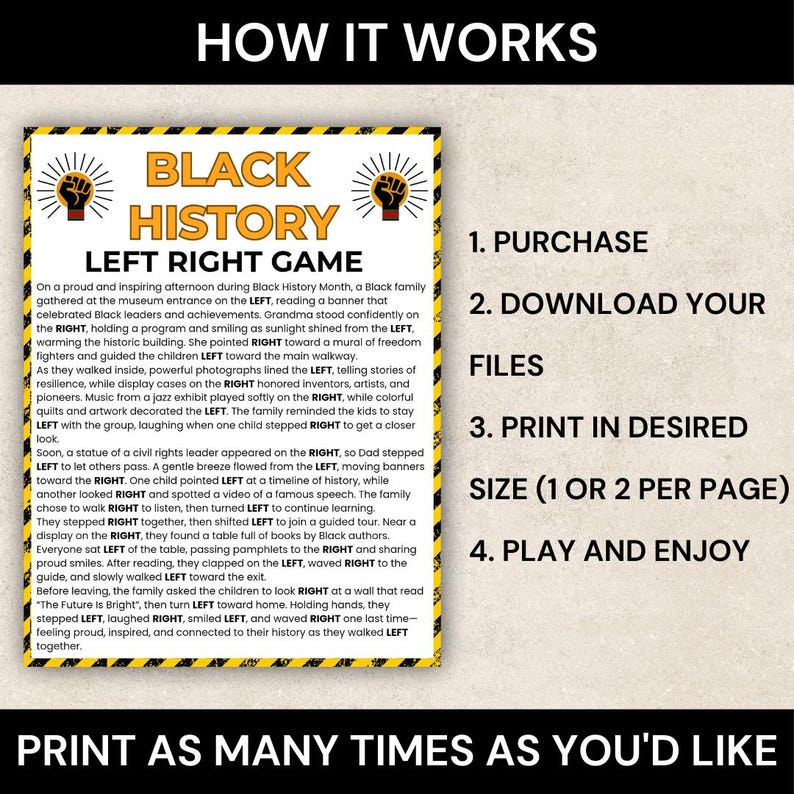 Black History Left Right Game, Printable Black History Month Party Game ...