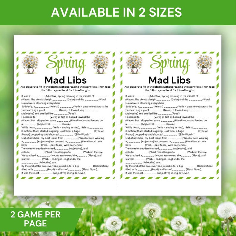 Spring Mad Libs Game, Printable Spring Party Game for Kids & Adults ...