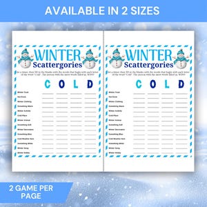 Winter Scattergories Game, Winter Party Game, Think Fast Word Game ...