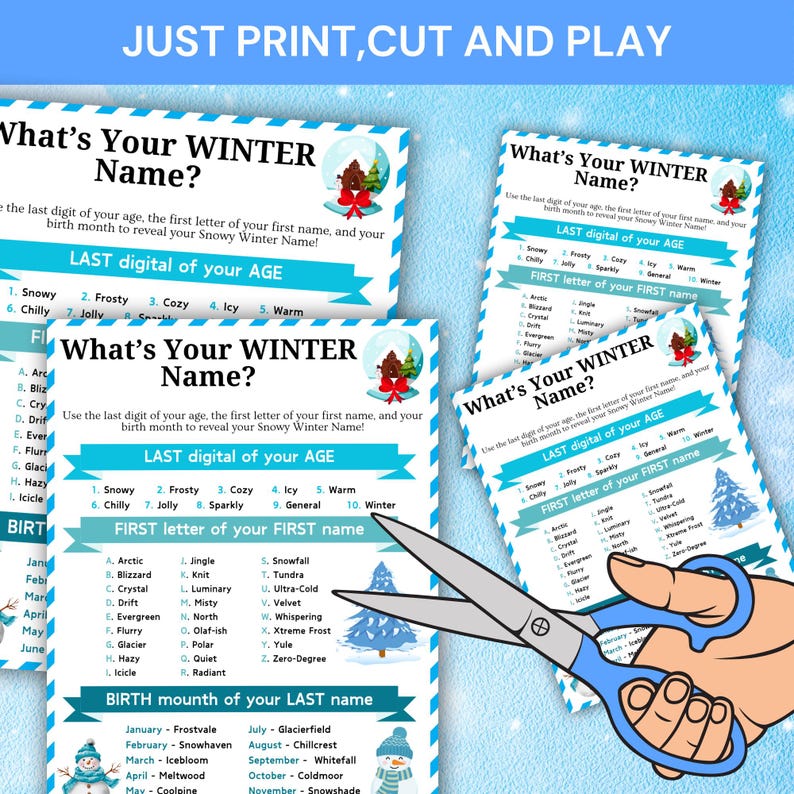 What’s Your Winter Name Game, Winter Party Game, Printable Icebreaker ...